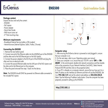 Quick Installation Guide ENS500 English | PDF
