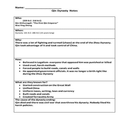 Qin dynasty notes-complete | DOCX