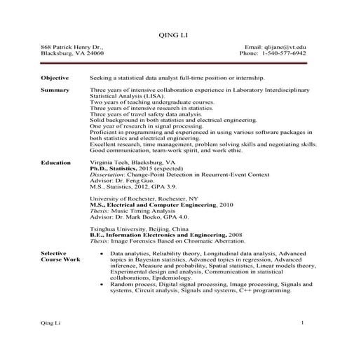 Qing li resume cv | PDF
