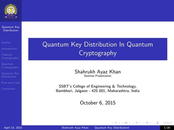 Quantum Cryptography presentation | PPTX | Physics | Science