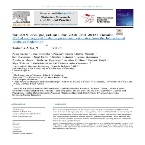 IDF Diabetes Atlas 9th edition 2019 | PPTX
