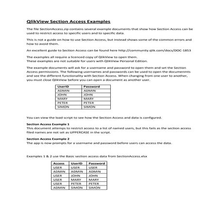Qlik View Section Access Examples Pdf Operating Systems Computer
