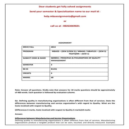 Qm0011 principles & philosophies of quality management | DOCX