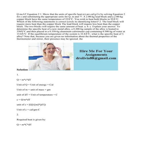 Q mcAT Equation 2 1- Show that the units of specific heat (c) are cal-.docx