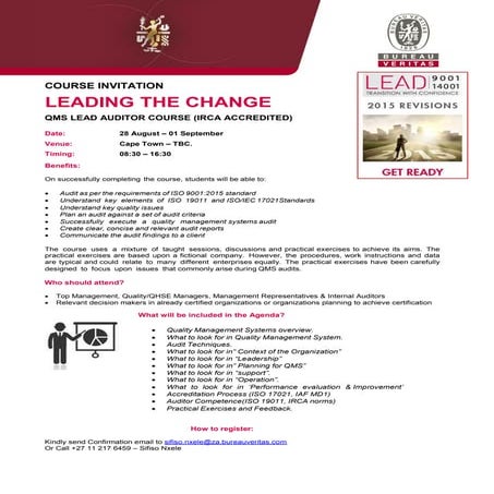 Qms lead auditor course invitation (cape town ) | PDF
