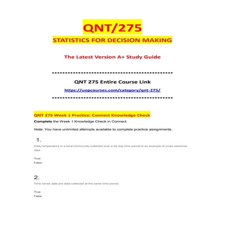 QNT 275 Week 2 Practice: Connect Knowledge Check Qnt 275 qnt275 https ...
