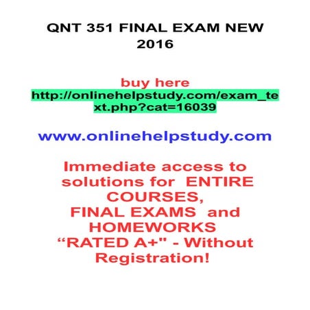 Qnt 351 final exam new 2016 | ODT