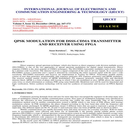 Qpsk Modulation For Dsss Cdma Transmitter And Receiver Using Fpga Pdf 0204