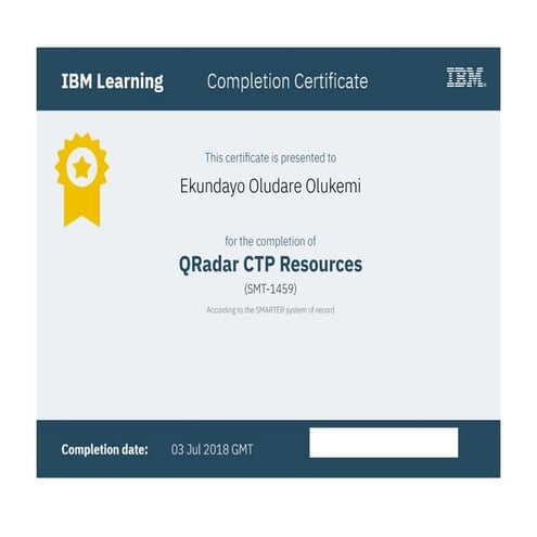 Ekundayo Olukemi Qradar CTP Resources Certificate | PDF