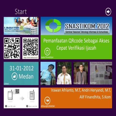 Presentasi SNASTIKOM 2012 -QRCode Ijazah | PDF