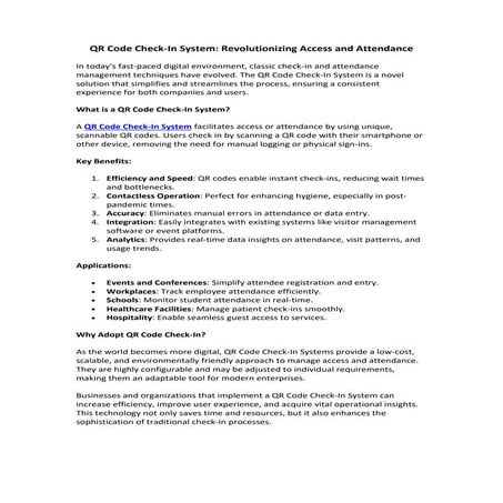 Revolutionize Your Check-In Process with QR Code Technology! | PDF