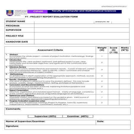 Form 7 -_project_report_evaluation_form_2012_v1 | PDF