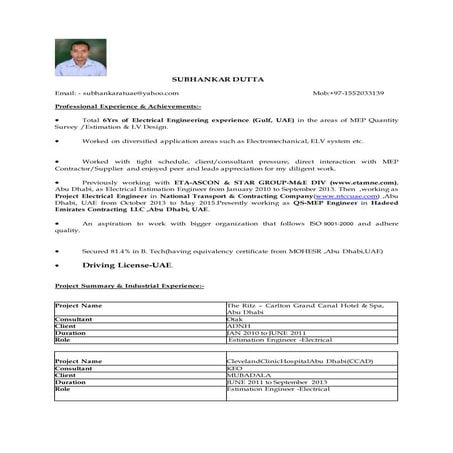 Qs mep updated new cv of s.dutta sep 2015 | PDF