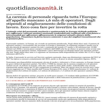 LA CARENZA DI PERSONALE SANITARIO RIGUARDA TUTTA L'EUROPA | PDF