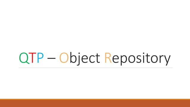 Qtp Object Repository Ppt