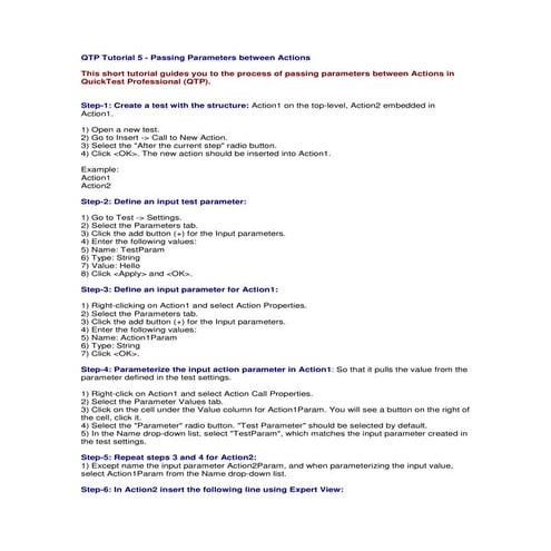 Qtp Tutorial 5 Passing Parameters Between Actions Pdf