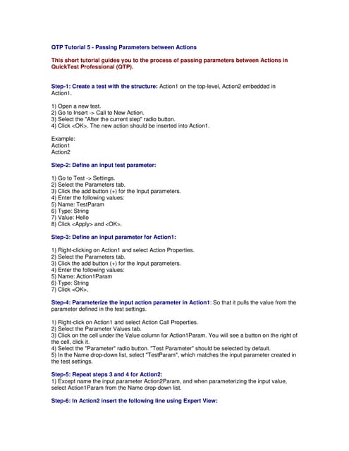 Qtp Tutorial 5 Passing Parameters Between Actions Pdf