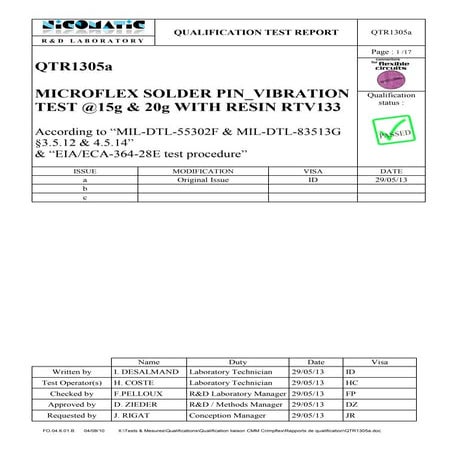 Qtr1305a microflex solder pin vibration test | PDF