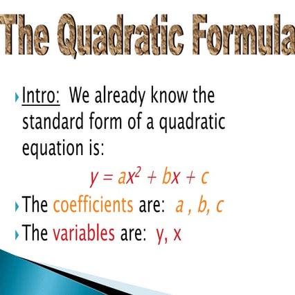 Solving quadratic equation by quadratic formula | PPT