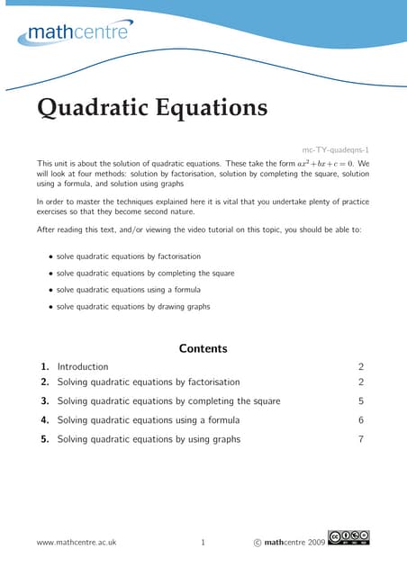 Quadratic equations | PPTX