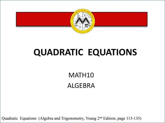 Quadratic equations | PPTX