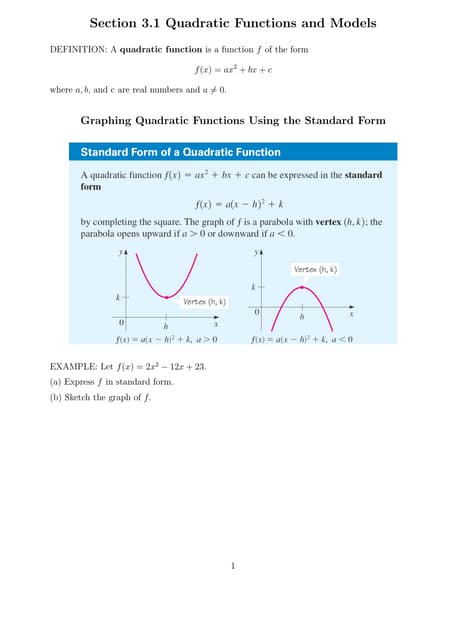 Transforming Quadratic Functions from General Form to Standard Form | PPTX