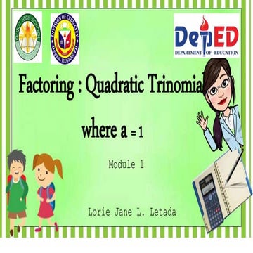 Quadratic Trinomial Where A 1 Ppt