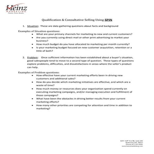 Qualification & consultative selling using spin template | PDF