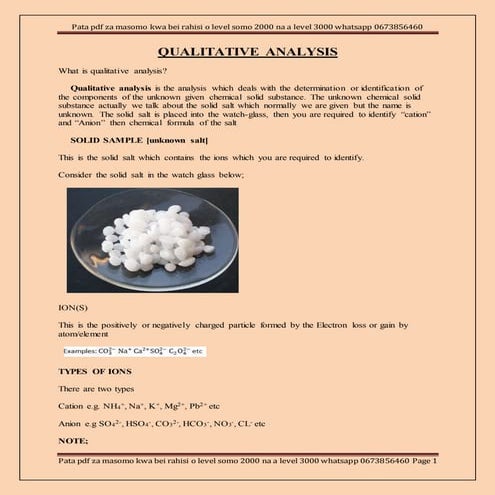 Qualitative analysis | DOCX | Chemistry | Science