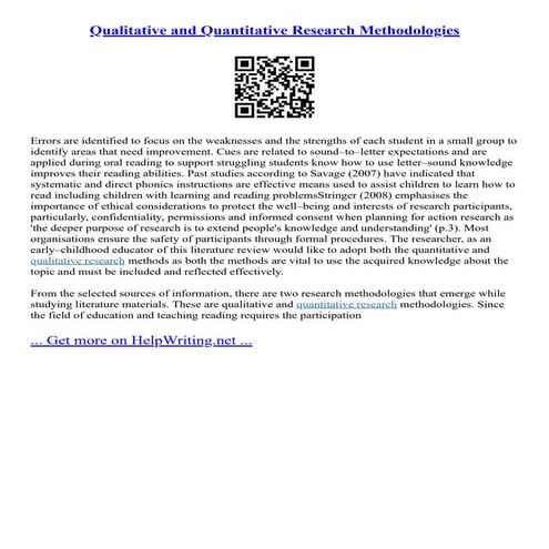 Qualitative And Quantitative Research Methodologies | PDF