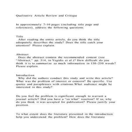Qualitative Article Review and CritiqueIn approximately 7-10 p | DOCX