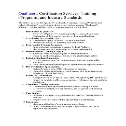 Qualitcert: Certification Services, Training Programs, and Industry Standards | PDF