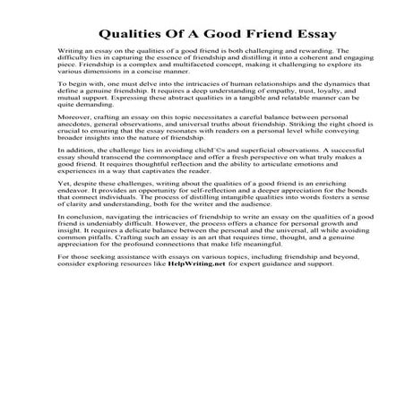 Qualities Of A Good Friend Essay. Essay about your best friends | PDF