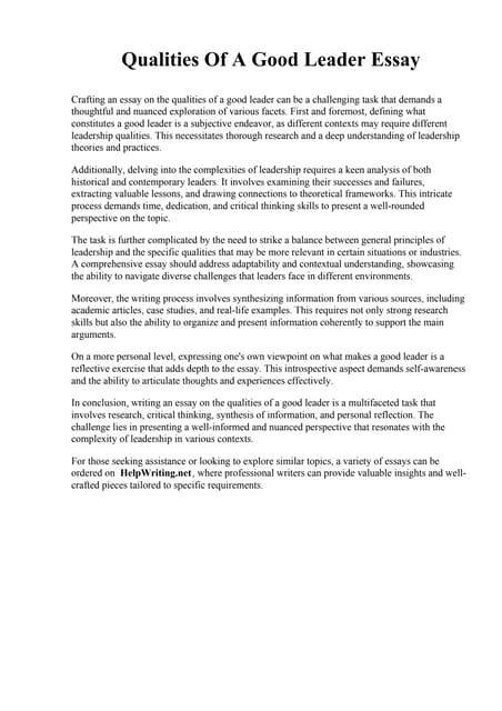 Qualities Of A Leader Essay. Reading Hospital School of Health Sciences ...