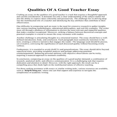 Qualities Of A Good Teacher Essay. Qualities that make a good teacher ...
