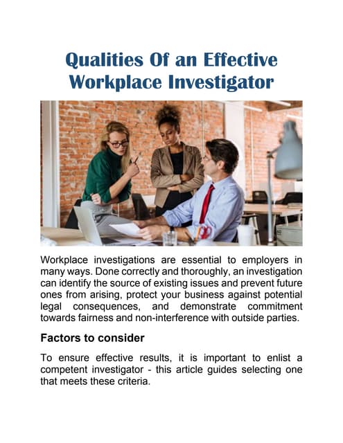 The Role of HR in Workplace Investigations.pdf | Human Resources | Business