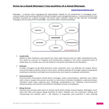 Qualities of good manager | PDF | Executive Leadership & Management ...