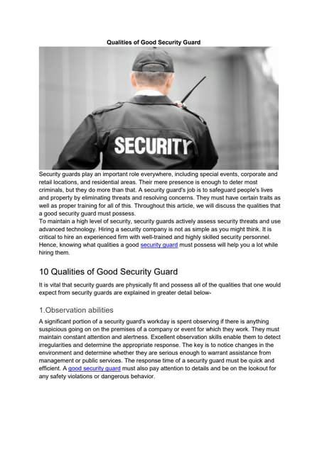 Top 10 Rules a Security Guard must Follow | PDF