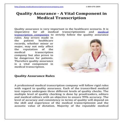 Quality Assurance - A Vital Component in Medical Transcription | PDF