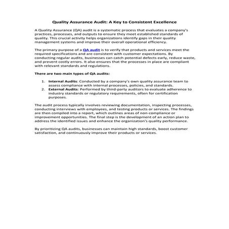 Uncover the Secrets Behind Quality Assurance Audits! 🧐 | PDF