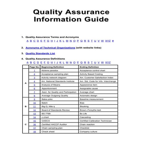Quality Assurance Information Guide | PDF