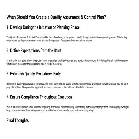 When Should You Create a Quality Assurance & Control Plan? | PDF