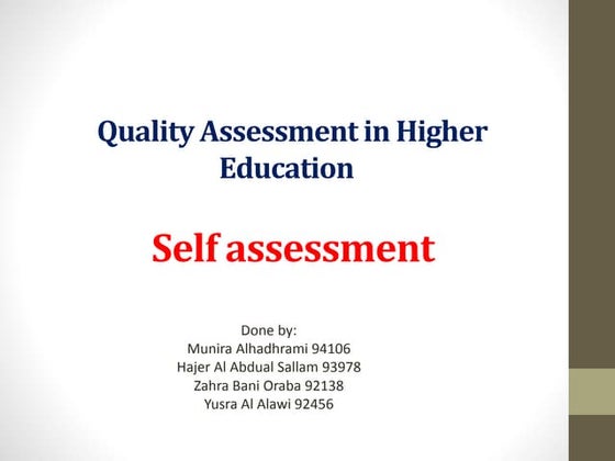 A Training Workshop on Self Assessment Programs | PPTX