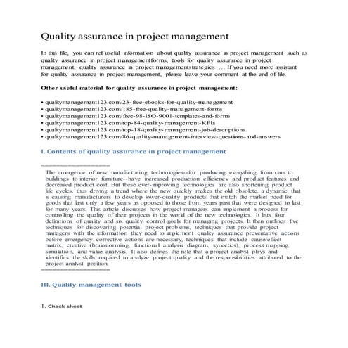 Quality assurance in project management | PDF