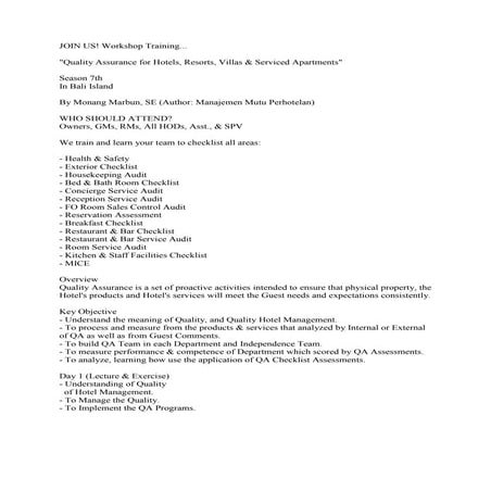 Quality Assurance Workshop Training | PDF
