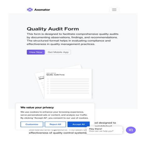 The Quality Audit Form is a comprehensive tool designed to ensure that ...