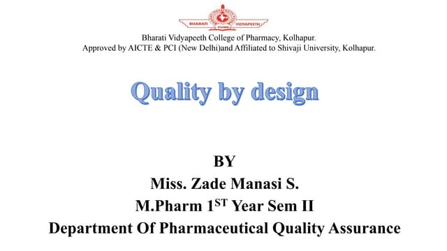 INTRODUCTION TO QUALITY BY DESIGN (QBD) | PPTX