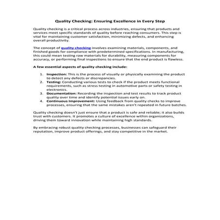 The Power of Quality Checking: A Game Changer for Your Business | PDF