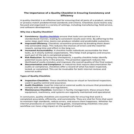 Unlock the Power of a Quality Checklist 🔍 | PDF