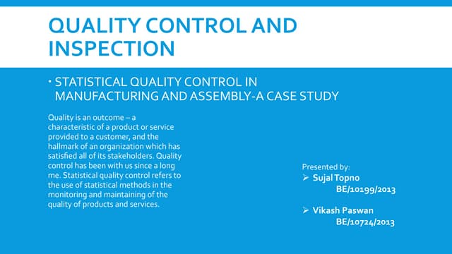 Quality inspection presentation | PDF | Manufacturing Industry | Industries